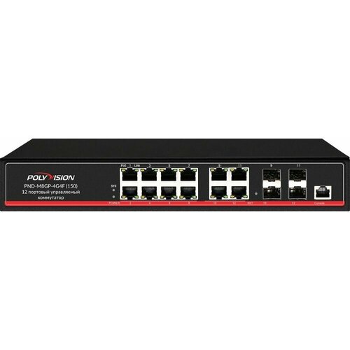 Polyvision PND-M8GP-4G4F(150) управляемый оптический 12 портовый PoE коммутатор