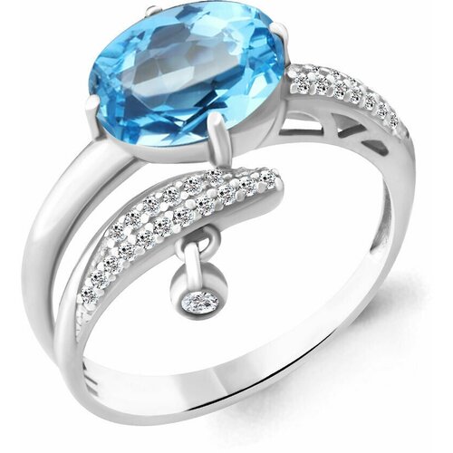 Кольцо Diamant online, серебро, 925 проба, топаз, фианит, размер 18.5
