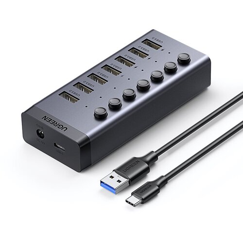 Хаб UGREEN CM481 (90307) USB-C to 7-Port USB-A 3.0 Hub DC 12V EU. Цвет: черный