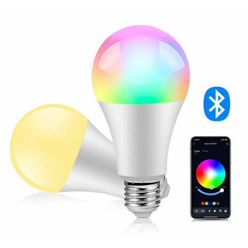 Умная светодиодная лампа с дистанционным управлением bluetooth с телефона. Цоколь E27, RGB