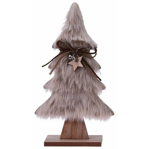 Новогодняя статуэтка ёлочка В шубке, дерево, искусственный мех, Koopman International