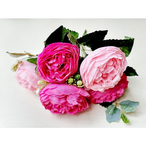 Искусственные цветы Пионы Бернар, букет розово-малиновый 29 см