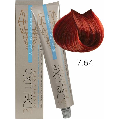3Deluxe крем-краска для волос 3D Lux Tech, 7.64 блондин медно-красный