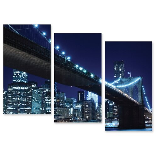 Модульная картина на холсте "Ночной мост" 120x90 см