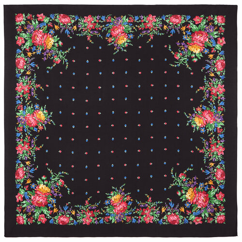 Платок Павловопосадская платочная мануфактура,135х135 см, черный, розовый