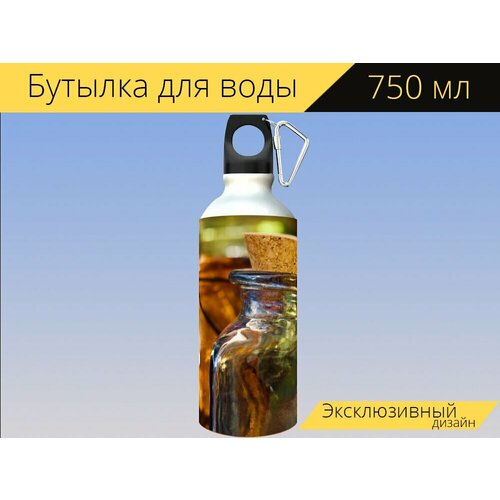 Бутылка фляга для воды "Стеклянные банки, контейнеры, огни" 750 мл. с карабином и принтом