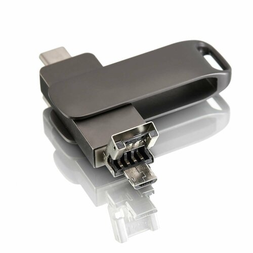 USB флешка, USB flash-накопитель, Флешка Ultra 3 в 1 (USB + micro USB + Type-C), 32 ГБ, темно-серая, арт. F38 5шт