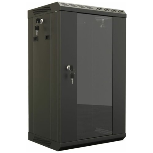 Телекоммуникационный шкаф Hyperline TDB-9U-GP-RAL9004, 10', 9U, настенный со стеклянной дверью и возможностью установки вентилятора