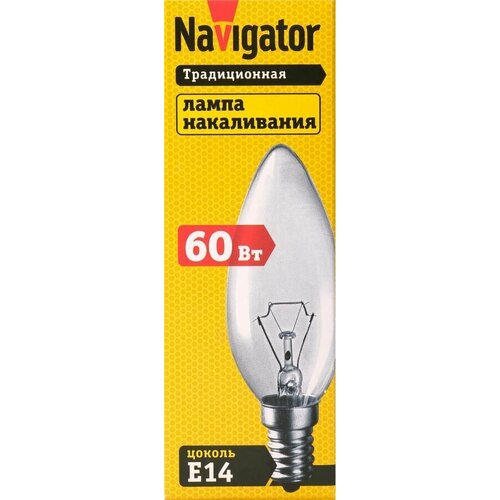 Лампа накаливания NAVIGATOR 60Вт Е14, прозрачная, свеча