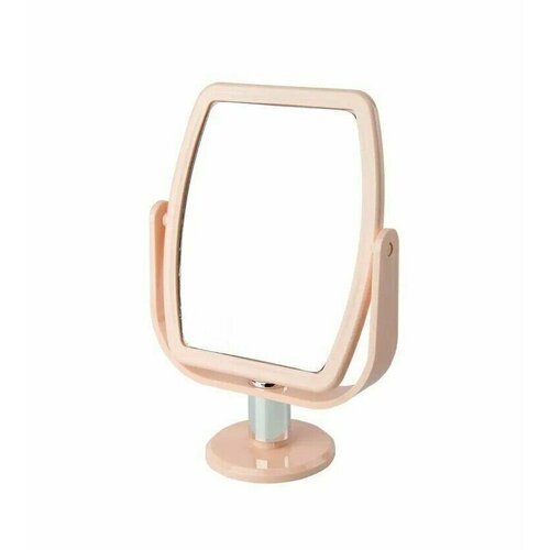 Зеркало настольное прямоугольное 13х15,8см, двустороннее, пластиковое на ножке, розовое