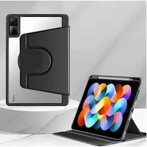 Противоударный чехол для планшета Redmi Pad SE 11.0 с отсеком для стилуса с поворотом 360, Черный