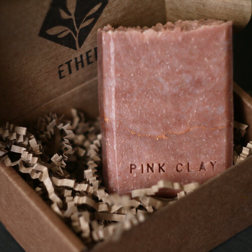 ETHER PINK CLAY: натуральное мыло ручной работы с розовой глиной и эфирным маслом розы, 120 грамм