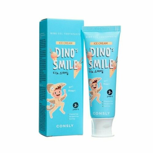 Детская гелевая зубная паста DINO's SMILE c ксилитом и вкусом пломбира, 60 г