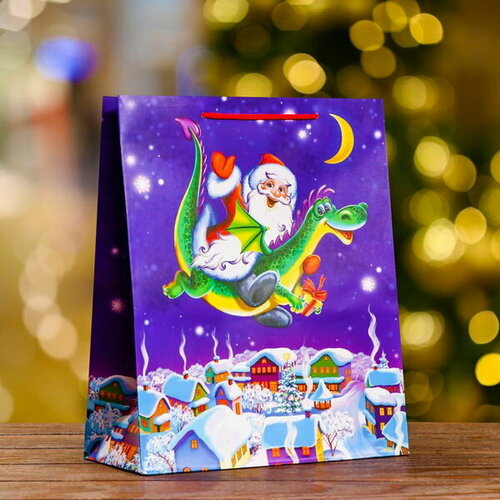 Пакет подарочный "Дед Мороз и Дракоша", 26 x 32 x 12 см