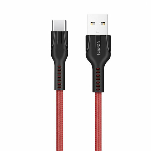 USB кабель - Type-C FaisON HU31 Benay, 1.0м, круглый, 2.4A, ткань, цвет: красный