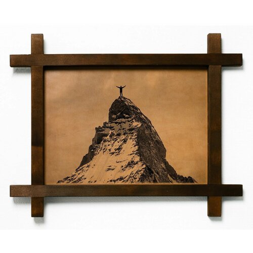 Картина "Гора", интерьерная для украшения и декора на стену в деревянной раме, подарок, натуральная кожа, BoomGift