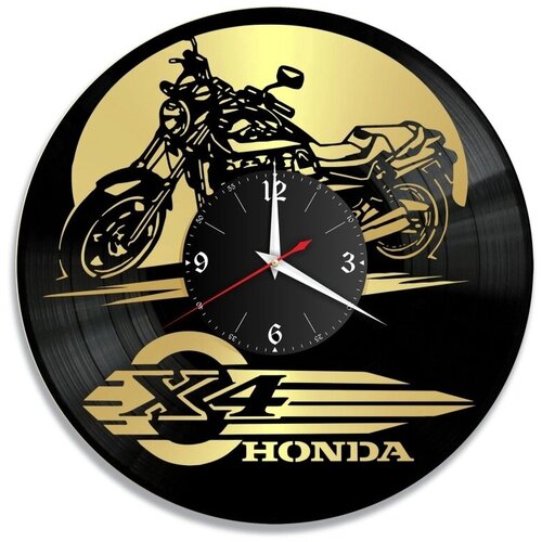 Интерьерные настенные часы из винила "Мотоцикл Honda" кварцевые с плавным ходом, подарок папе, маме