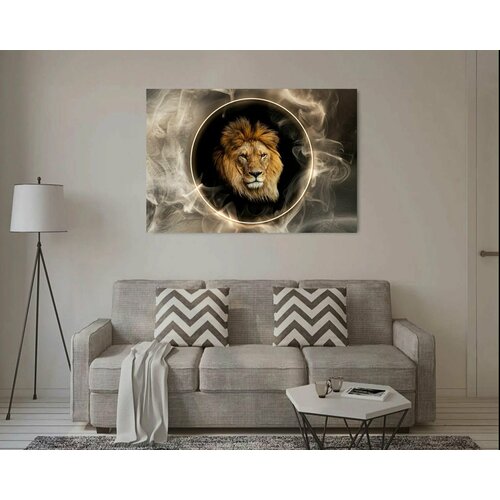 Картина "Взгляд Льва" интерьерная, на натуральном хлопковом холсте 90 на 60