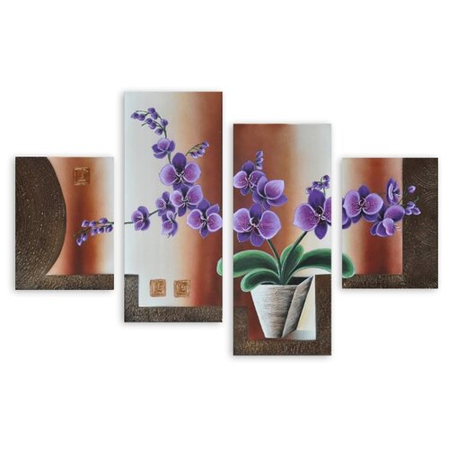 Модульная картина на холсте "Фиолетовые цветы на подоконнике" 120x87 см