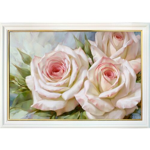 Картина "Бело-розовые розы" 30х20 см, художник - Левашов И. Арт. ЛИ4-30х20