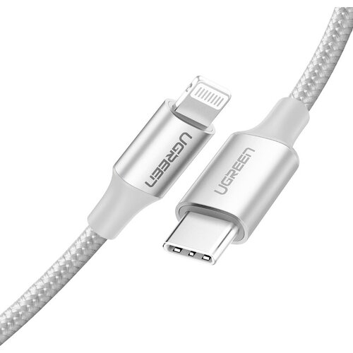 Кабель Ugreen US304 (2 метра) Lightning to USB-C Cable Aluminum Shell Braided с поддержкой PD серебристый