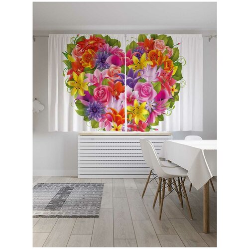 Классические шторы JoyArty "Сердце из цветов", серия Oxford DeLux, 2 полотна 145x180 см