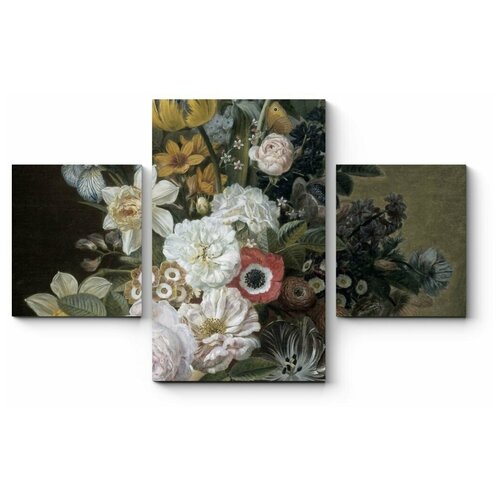 Модульная картина Пышный букет из роз, тюльпанов и ирисов 130x85