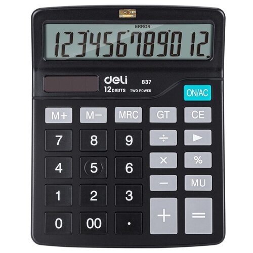 Калькулятор настольный комп. Deli E837, 12-р, дв. пит, 148x120мм, черный