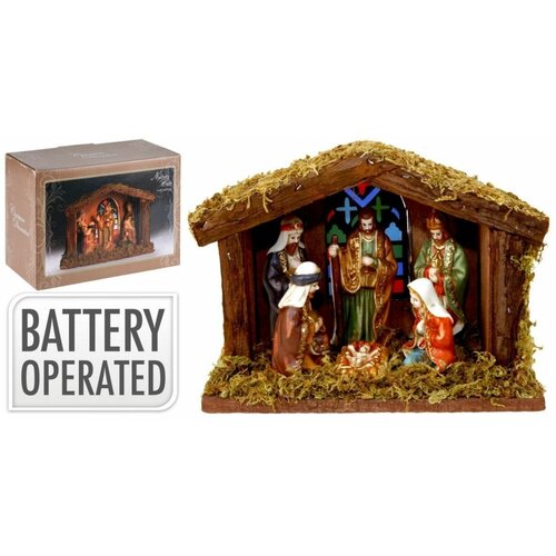Рождественский вертеп поклонение волхвов, полистоун, дерево, подсветка, 20х15 см, на батарейках, Koopman International AAA107000