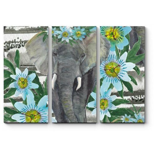 Модульная картина Слон, гуляющий среди цветов90x65
