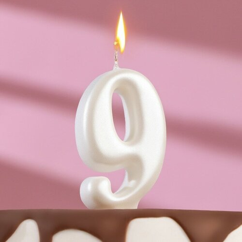 Свеча для торта "Овал" цифра "9", большая, жемчужный, 7 см