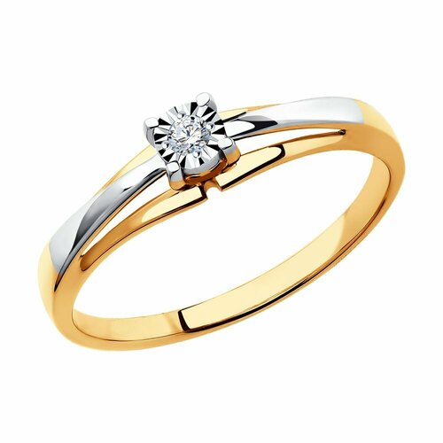 Кольцо помолвочное Яхонт, красное золото, 585 проба, бриллиант, размер 16, бесцветный