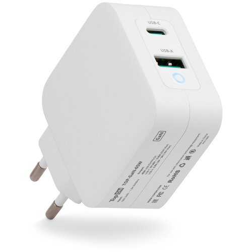 Блок питания TopON GaN 65W Type-C PD, PPS, USB QC Белый TOP-GaN-65W