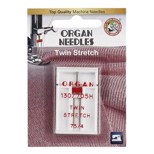 Игла/иглы Organ Twin Stretch 75/4, красный/серебристый