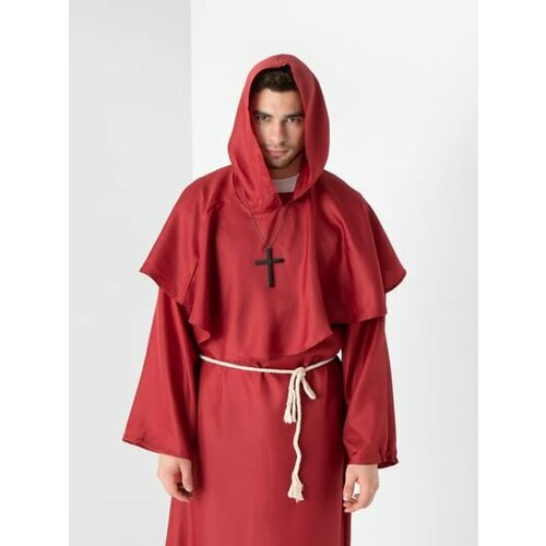 Мантия с капюшоном, карнавальный костюм священника средневекового монаха на Хеллоуин, красный M