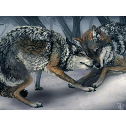 Плакат, постер на холсте Wolves/Волки/искусство/арт/абстракция/творчество. Размер 30 на 42 см