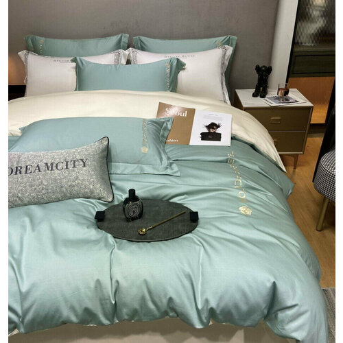 Комплект постельного белья Mency однотонный Жатка на резинке по кругу 2х спальный
