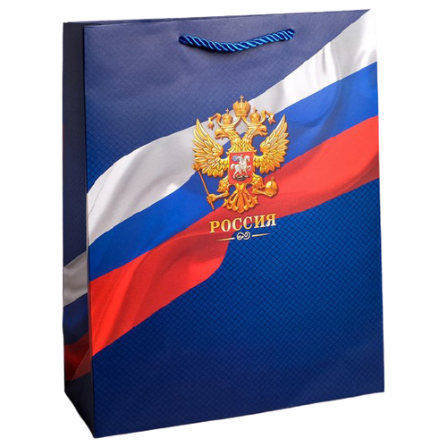 Пакет подарочный Дарите счастье Россия, 25х32х12 см, синий/триколор