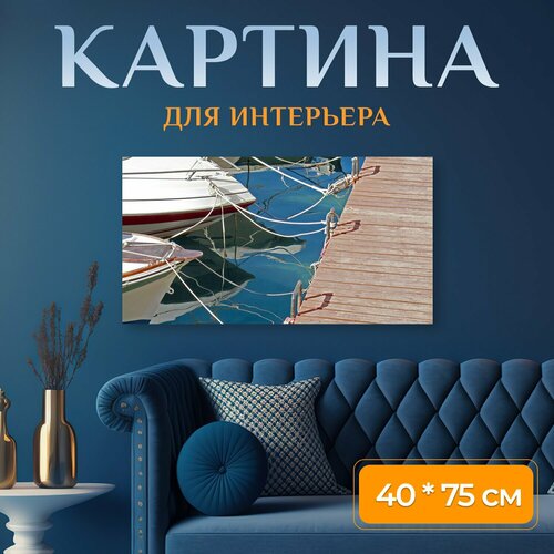 Картина на холсте "Яхты, лодки, море" на подрамнике 75х40 см. для интерьера