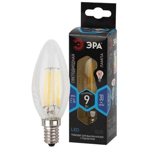Лампа светодиодная филаментная F-LED B35-9W-840-E14 9Вт B35 свеча 4000К нейтр. бел. E14 | код. Б0046995 | Эра (3шт. в упак.)