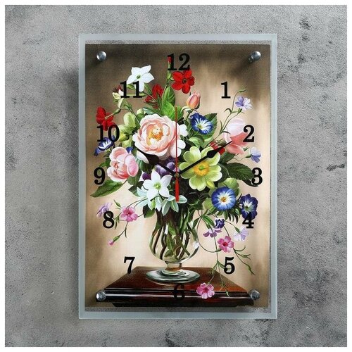 Сюжет Часы настенные, серия: Цветы, "Разноцветные цветы", 25х35 см