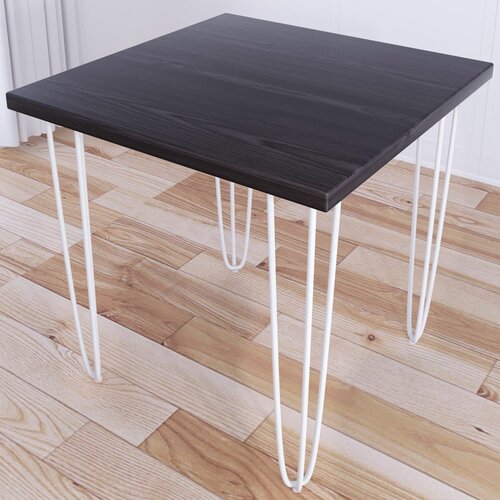 Стол кухонный Loft с квадратный столешницей цвета венге из массива сосны 40 мм и белыми ножками-шпильками, 60x60х75 см