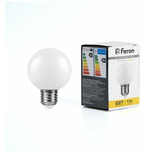 Лампа светодиодная FERON LB-37 арт. 25878, G45 (шар) 1W E27 2700К (теплый) 230V