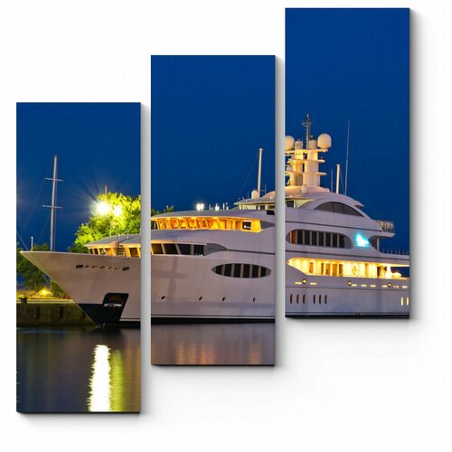 Модульная картина Красавица-яхта в ночном порту 90x96