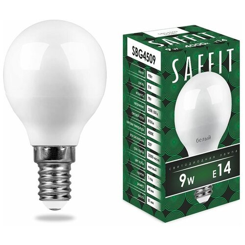 Лампа светодиодная LED 9вт Е14 белый матовый шар | код. 55081 | FERON (20шт. в упак.)