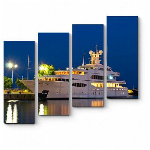 Модульная картина Красавица-яхта в ночном порту 130x112