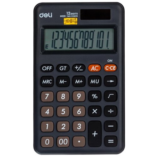 Калькулятор настольн. компакт. Deli EM120,12р, дв. пит, 118x70мм, темно-серый
