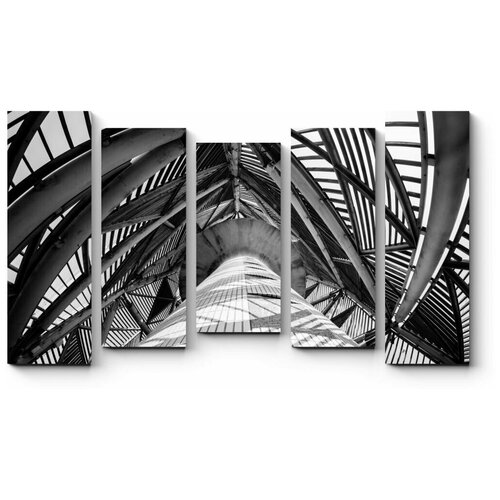 Модульная картина Винтовая черно-белая лестница 130x78
