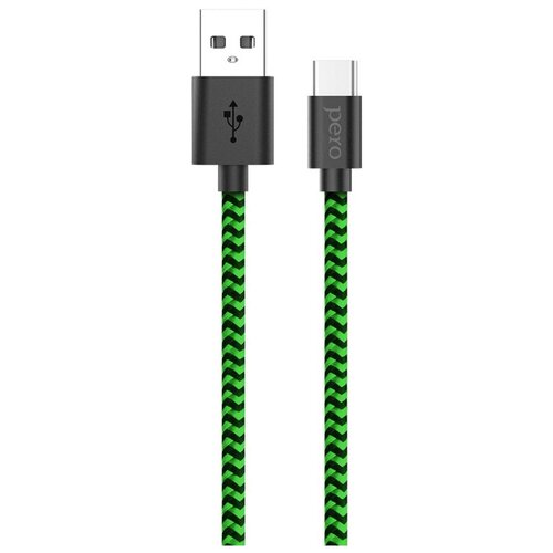 Кабель USB PERO DC-04 Type-C, 3А, 2м, Green-black (Fast Charge)