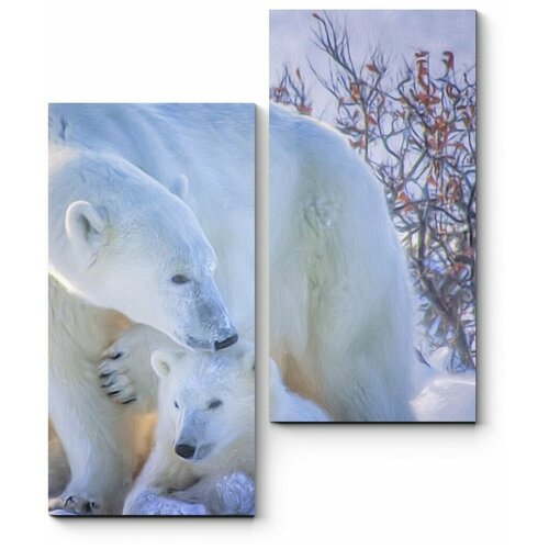 Модульная картина Семейная прогулка полярных медведей 40x50